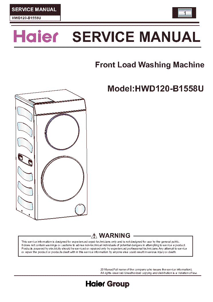 HAIER HWD120-B1558U WASHING MACHINE Service Manual download, schematics ...