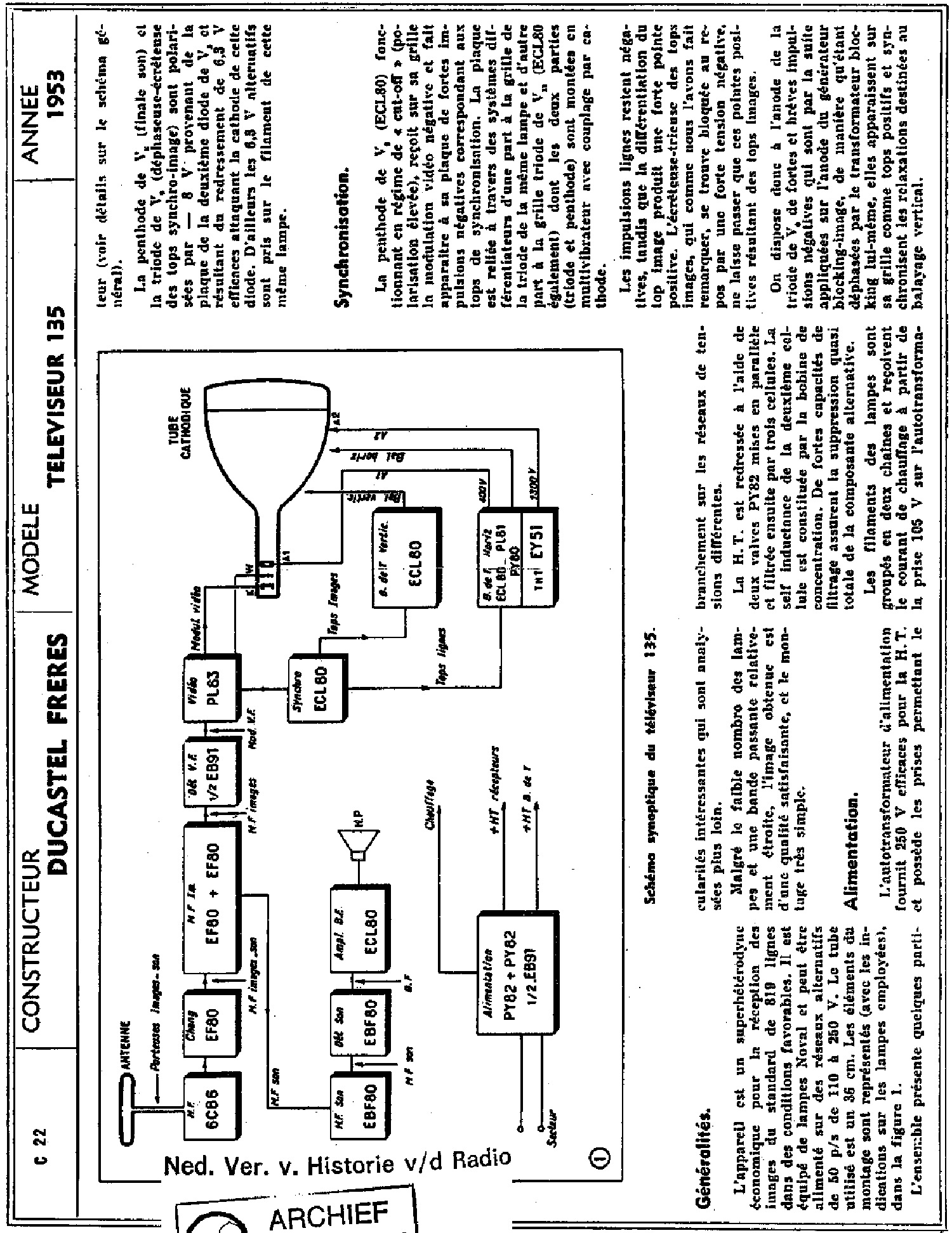 Ducastel 135 Tv Receiver 1953 Sch Service Manual Download Schematics