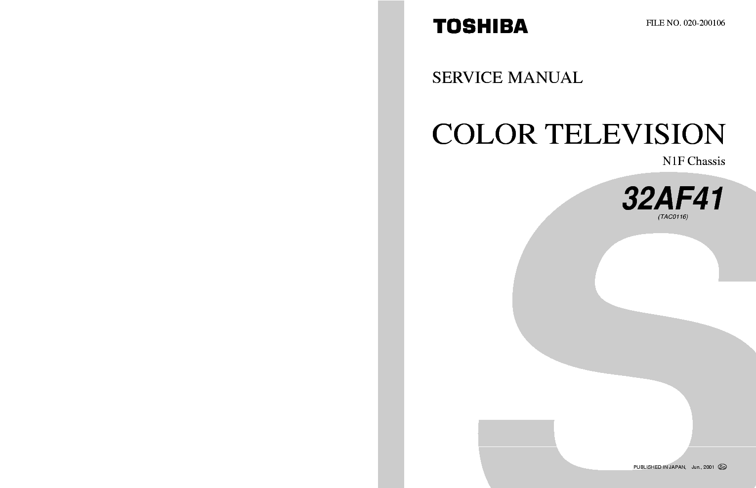 TOSHIBA 32AF41 SM2 Service Manual Download Schematics Eeprom Repair