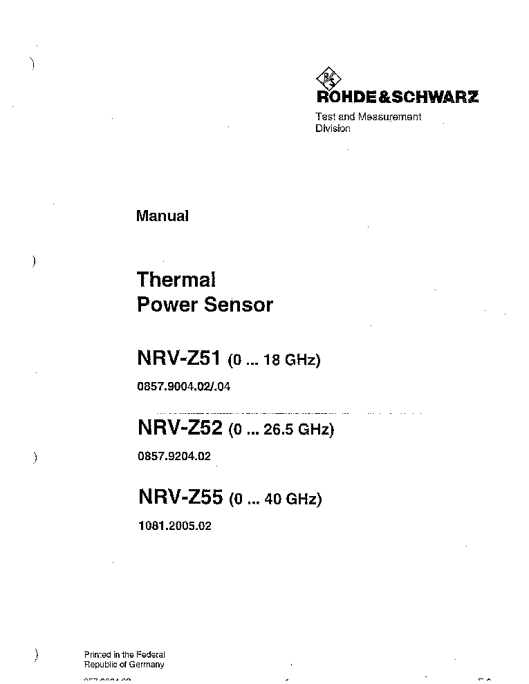 ROHDE SCHWARZ NRV Z51-Z52-Z55 0857.9004.02-0857.9204.02-1081.2005.02 0 ...