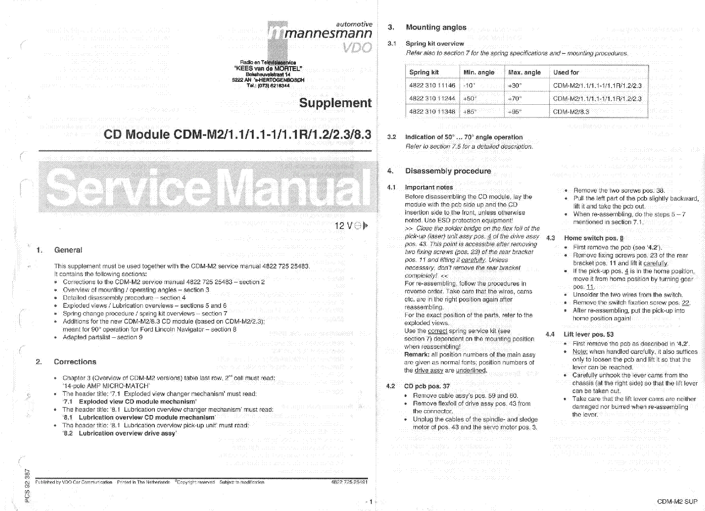 PHILIPS CDM M2 1 1 1 R 1 2 2 3 8 3 SM SUPPL CARCDMODULE Service Manual 