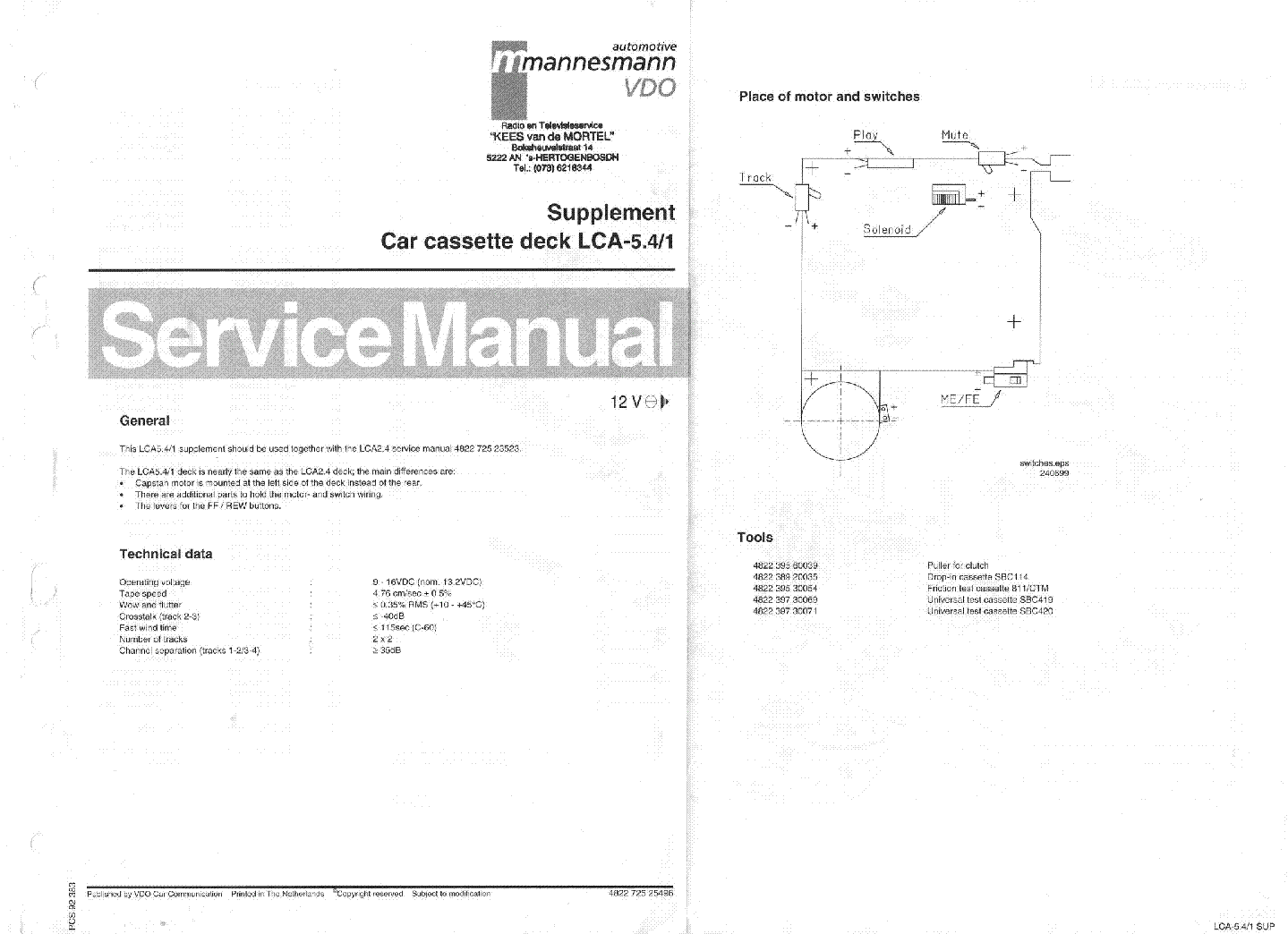 PHILIPS LCA 5 4 1 SM SUPPL CARCASSETTEDECK Service Manual Download