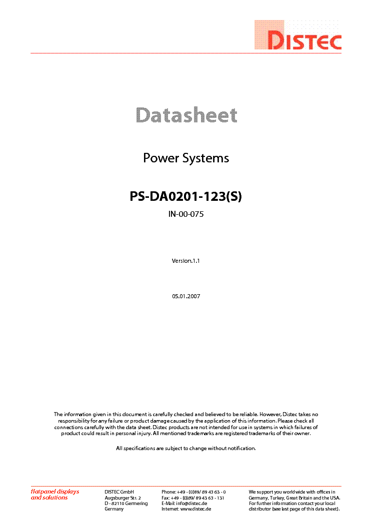 PS DA0201 123 IN 00 075 V1 1 05 01 2007 DI Service Manual Download
