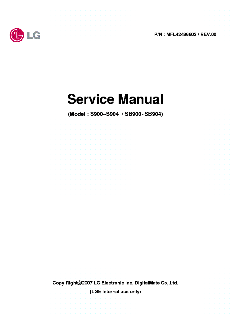 LG S900 S904 SB900 SB904 Service Manual download, schematics, eeprom ...