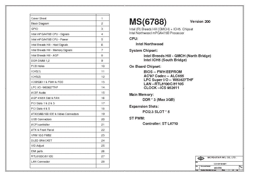 MSI MS-6788 REV 200 SCH Service Manual download, schematics, eeprom ...