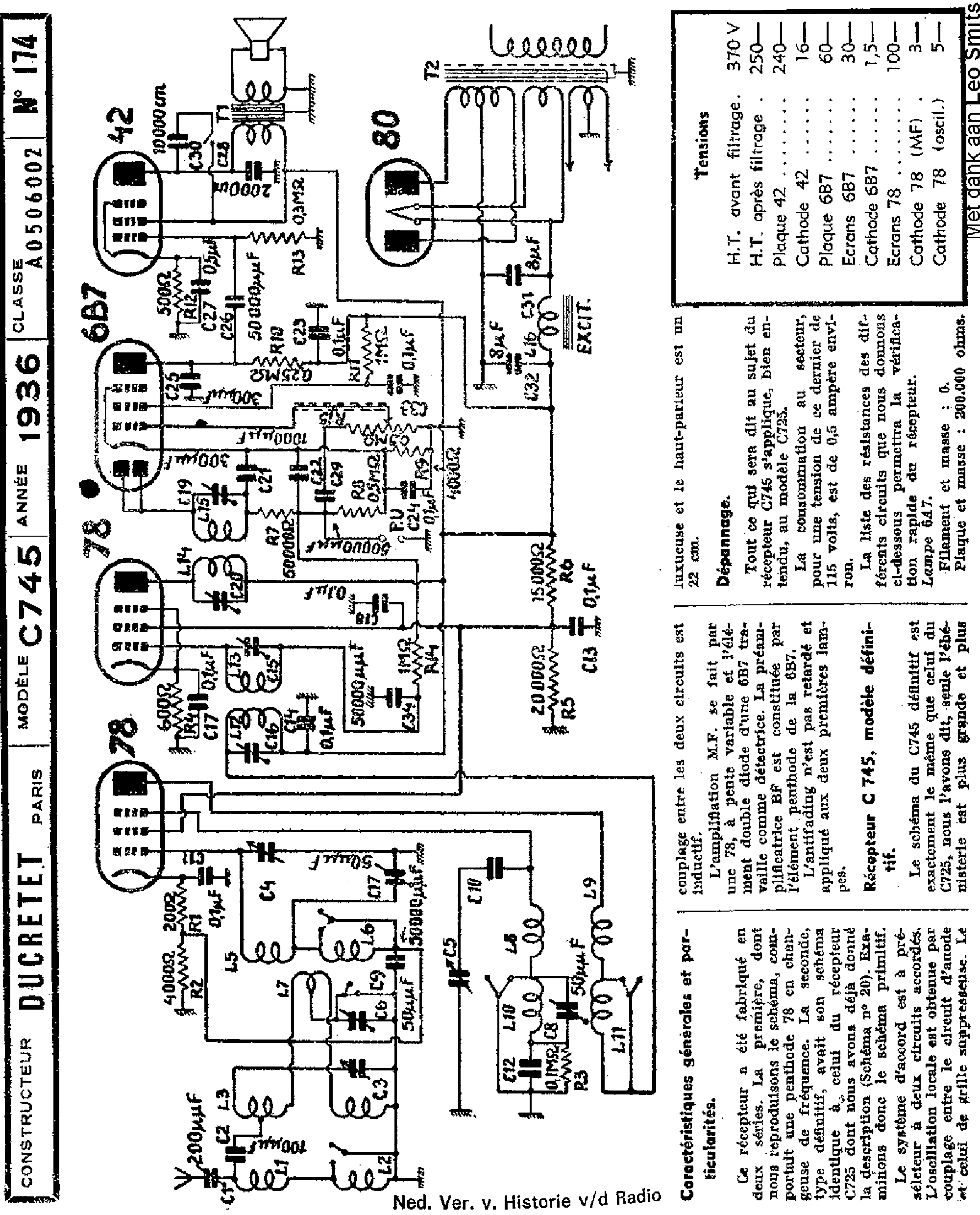 Ducretet C745 Receiver 1936 Sch Service Manual Download Schematics