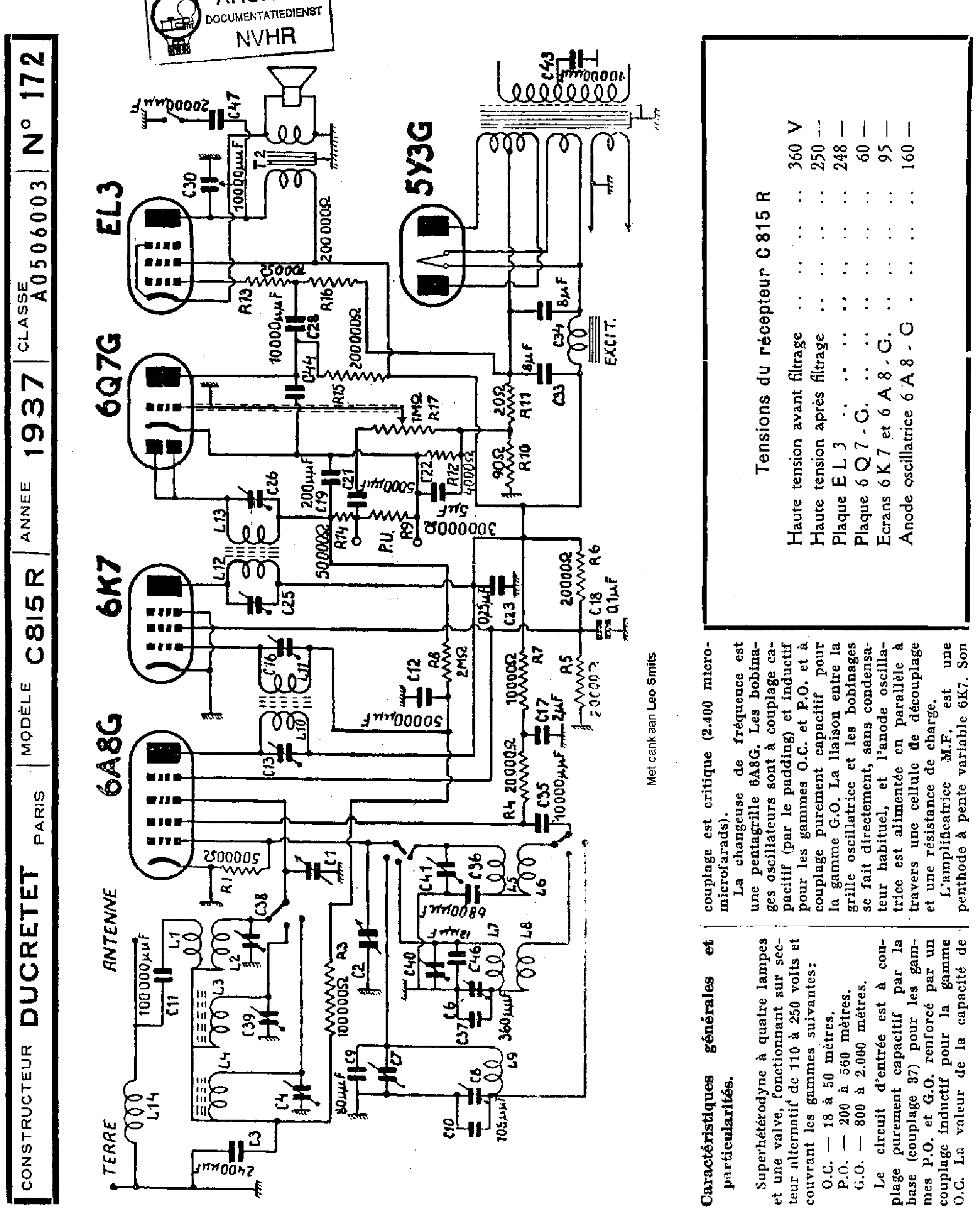 Ducretet C815r Receiver 1937 Sch Service Manual Download Schematics