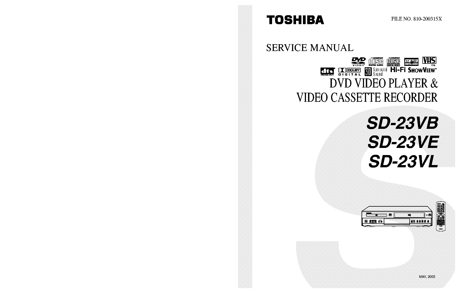 TOSHIBA SD-23VB SD-23VE SD-23VL SCH Service Manual download, schematics ...
