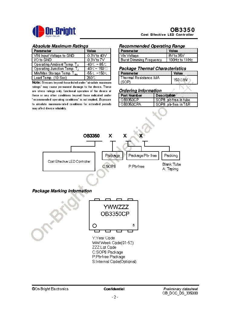 OB3350 ON-BRIGHT DATASHEET Service Manual download, schematics, eeprom ...