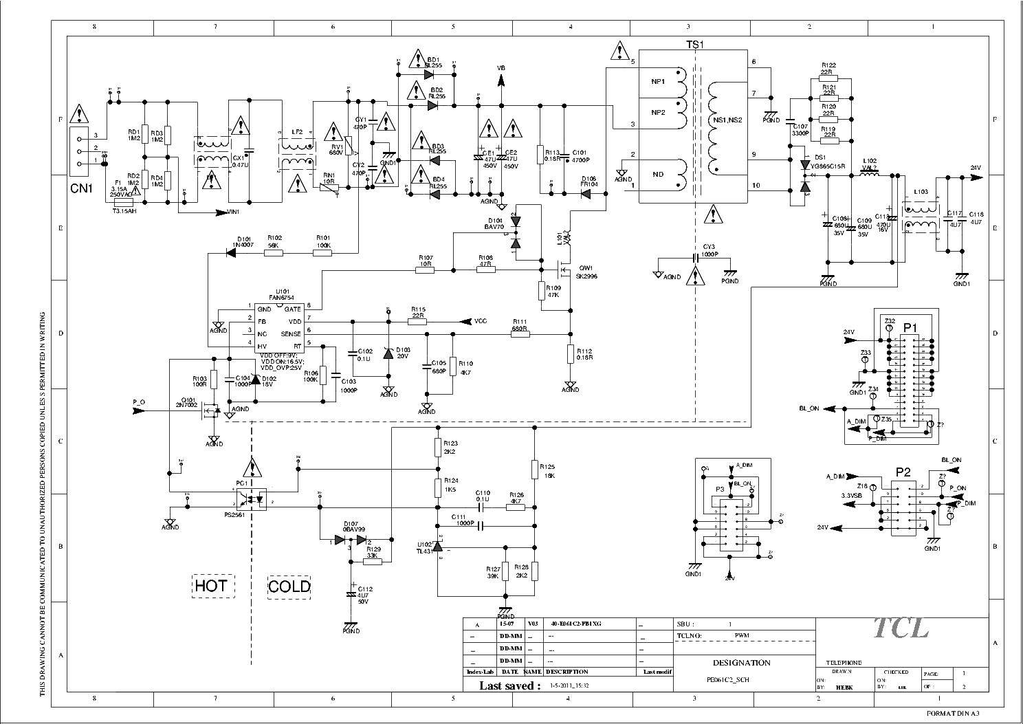 TCL 01 P061C2 PWE1XG PSU SCH Service Manual Download Schematics